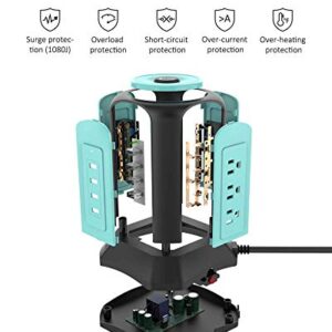 SUPERDANNY 9.8ft USB Power Strip Tower Surge Protector with 9 Outlet 4 USB 1080J Surge Protection, 2Pack, Black & Blue