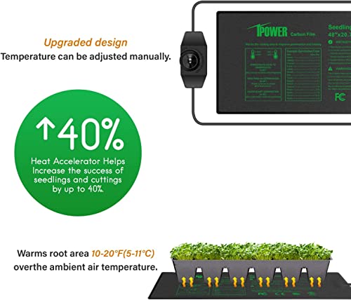 iPower 48" x 20.75" Seeding Heat Mat with Thermostat Temperature Adjustable Knob Durable Warm Hydroponic Plant Germination Starting Pad, Black