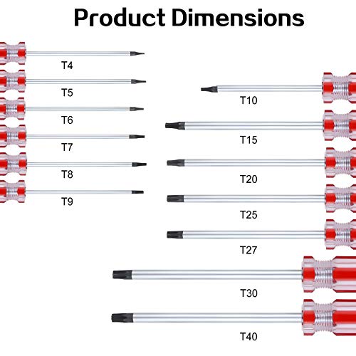 uoboeuq 13-Piece Magnetic Torx Screwdrivers Set, Security Tamper Proof, T4、T5、T6、T7、T8、T9、T10、T15、T20、T25、T27、T30、T40