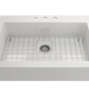 BOCCHI Nuova Apron Front Drop-In Fireclay 34 in. Single Bowl Kitchen Sink with Protective Bottom Grid and Strainer in White