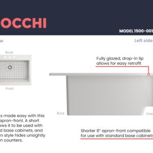 BOCCHI Nuova Apron Front Drop-In Fireclay 34 in. Single Bowl Kitchen Sink with Protective Bottom Grid and Strainer in White