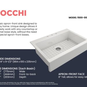 BOCCHI Nuova Apron Front Drop-In Fireclay 34 in. Single Bowl Kitchen Sink with Protective Bottom Grid and Strainer in White