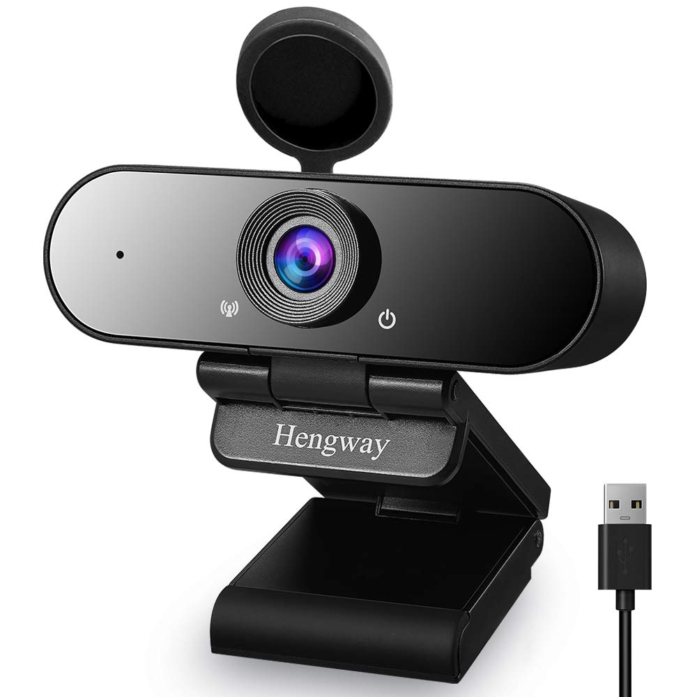 Webcam with Stereo Microphone and Privacy cover , FULL HD 1080P by USB terminal,110 ° Wide-Angle for Conferencing, Distance learning or Meeting, Video chatting ,Calling, Team gaming etc.,(Black)