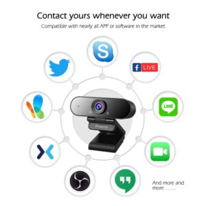 Webcam with Stereo Microphone and Privacy cover , FULL HD 1080P by USB terminal,110 ° Wide-Angle for Conferencing, Distance learning or Meeting, Video chatting ,Calling, Team gaming etc.,(Black)