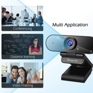 Webcam with Stereo Microphone and Privacy cover , FULL HD 1080P by USB terminal,110 ° Wide-Angle for Conferencing, Distance learning or Meeting, Video chatting ,Calling, Team gaming etc.,(Black)