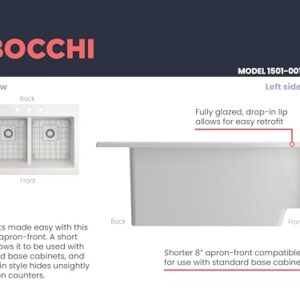 BOCCHI Nuova Apron Front Drop-In Fireclay 34 in. 50/50 Double Bowl Kitchen Sink with Protective Bottom Grids and Strainers in White