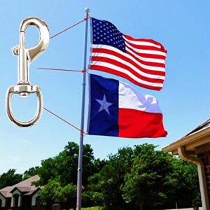 Huouo 50 FT Flagpole Halyard Rope + 2 Pcs 3.5" Flag Swivel Snap Clips - Flag Pole Hardware Accessories Kit Rope with Eye Bolt Hooks