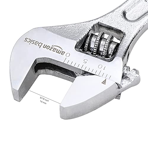 Amazon Basics Adjustable Wrench with Inch/Metric Scale, Chrome-Plated, 4-Inch (100mm)