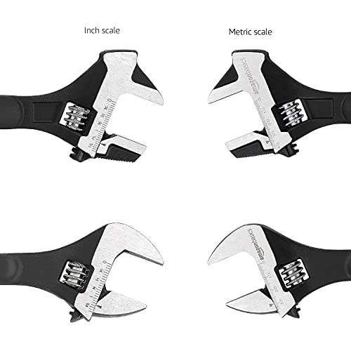 Amazon Basics 2-Piece Heavy Duty Wide Open Adjustable Wrench Set, 12-Inch (300mm) Spud Wrench and 16-Inch (400mm) Reversible Jaw Spud Wrench - Black