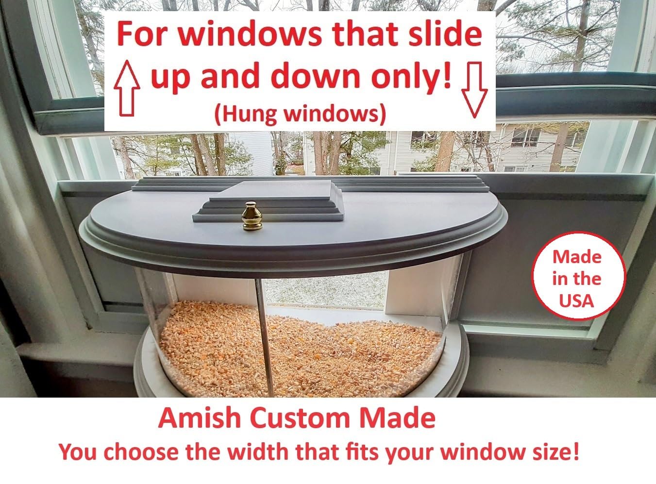 Amish Custom Made Indoor in-Window Bird Feeder, 180° Clear View In-House Feeder, Watch Wild Birds from The Comfort of Your Home - Easy-Fill (29"-36" Window Width)