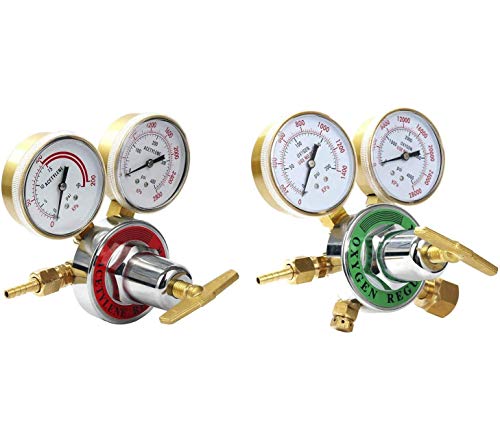 KLLsmDesign Dual Welding Gas Gauges, Oxygen (CGA-540) and Acetylene (CGA-510) Regulators Combo (2 PCS), Gauges Gas Welder Regulator