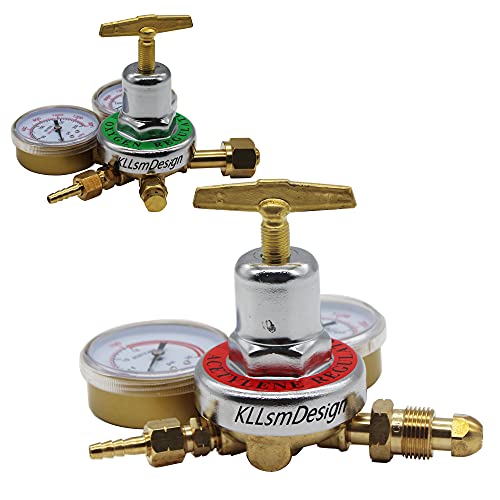 KLLsmDesign Dual Welding Gas Gauges, Oxygen (CGA-540) and Acetylene (CGA-510) Regulators Combo (2 PCS), Gauges Gas Welder Regulator