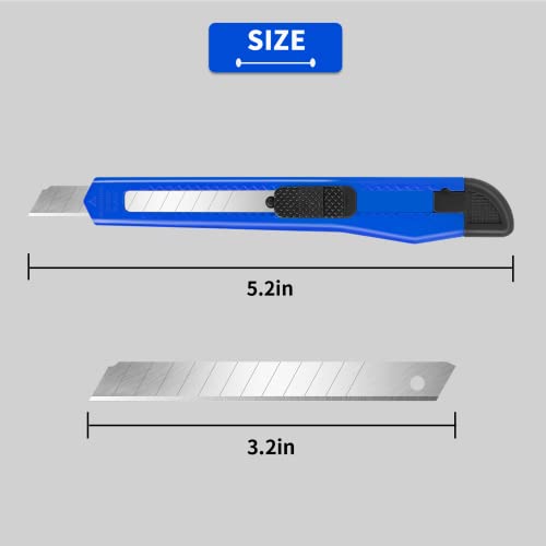 8 Pack Utility Knife Box Cutters (9mm Wide Blade Cutter 4 Colors) Box Cutter Retractable, Compact Utility Knives, Extended Use for Office, Craft, Razor Knife, Paper Knife, Disposable Box Opener