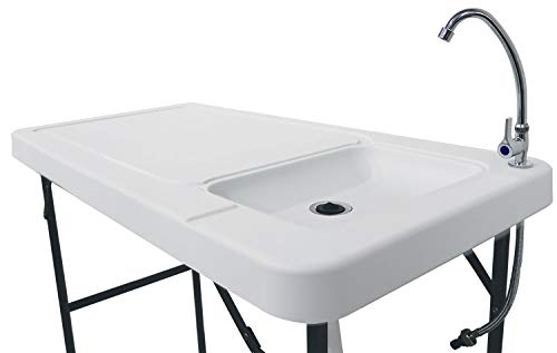 Stromberg's Outdoor Folding Fish and Game Cleaning Table with Sink Portable & Durable Upgraded Drainage Hose, Stainless Steel Faucet, White