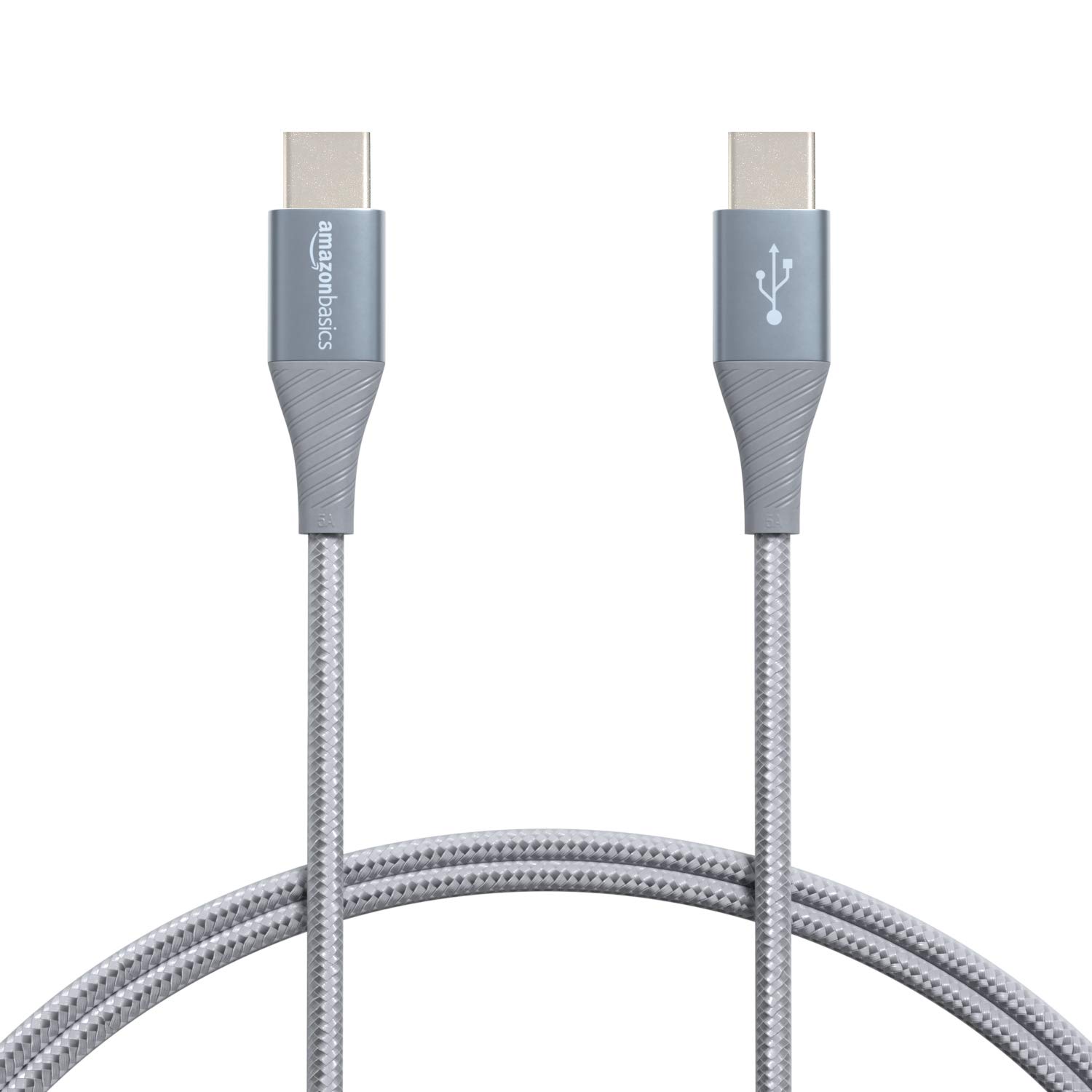 Amazon Basics Aluminum Braided 100W USB-C to USB-C 2.0 Cable with Power Delivery - 10-Foot, Gray