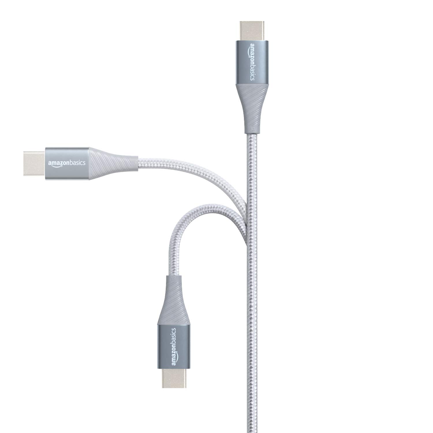 Amazon Basics Aluminum Braided 100W USB-C to USB-C 2.0 Cable with Power Delivery - 10-Foot, Gray