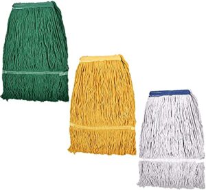 mop heads replacements, 3 pack heavy duty commercial cotton string mops refills, 14 inch wet mop headband looped end string head refill for home industrial floor cleaning, reusable dirt hair sweeper