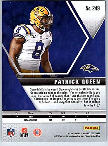 2020 Panini Mosaic Football #249 Patrick Queen RC Rookie Card Baltimore Ravens Official NFL Trading Card From Panini America in Raw (NM or Better) Condition