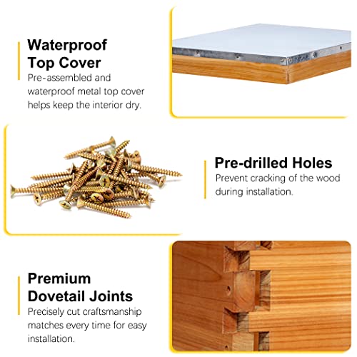 Bee Hive 10 Frame Bee Hives and Supplies Starter Kit, Bee Hive for Beginner, Honey Bee Hives Includes 1 Deep Bee Boxes, 1 Bee Hive Super with Beehive Frames and Foundation