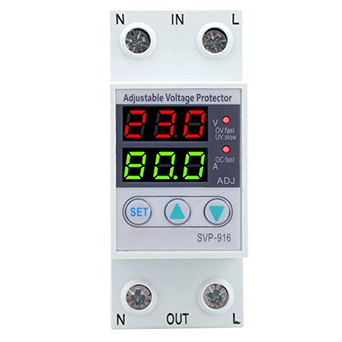 Walfront SVP-916 100-130VAC Adjustable Over and Under Voltage Protector Delay Reset Protector Overvoltage Protection Action(40A)