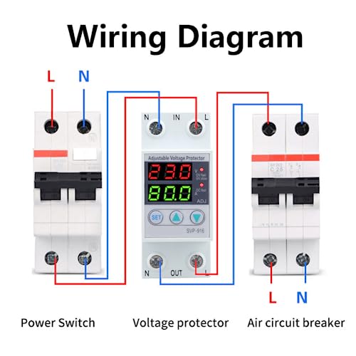 Walfront SVP-916 100-130VAC Adjustable Over and Under Voltage Protector Delay Reset Protector Overvoltage Protection Action(40A)