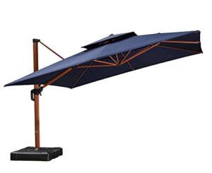 purple leaf 12ft patio umbrella outdoor square umbrella large cantilever umbrella windproof offset umbrella heavy duty sun umbrella for garden deck pool patio, navy blue