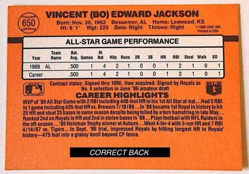 SPORTS MEMORABILIA Bo Jackson 1990 Donruss All-star #650 Error Card (recent Major League On Back) - Unsigned Football Cards