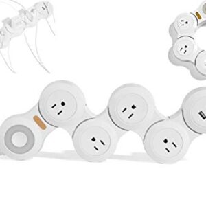 Flexible Surge Protector Power Strip, 6 Feet Long Cord 4 Outlets 2 USB （10V/13amp Flat Plug） with Overload Protection Extension Cord,Suitable for Home Office Travel,White