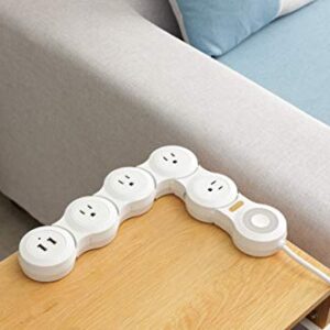 Flexible Surge Protector Power Strip, 6 Feet Long Cord 4 Outlets 2 USB （10V/13amp Flat Plug） with Overload Protection Extension Cord,Suitable for Home Office Travel,White