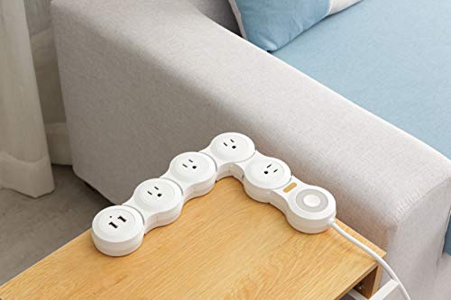 Flexible Surge Protector Power Strip, 6 Feet Long Cord 4 Outlets 2 USB （10V/13amp Flat Plug） with Overload Protection Extension Cord,Suitable for Home Office Travel,White