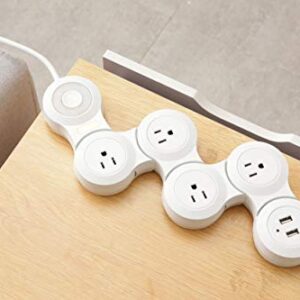 Flexible Surge Protector Power Strip, 6 Feet Long Cord 4 Outlets 2 USB （10V/13amp Flat Plug） with Overload Protection Extension Cord,Suitable for Home Office Travel,White