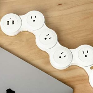 Flexible Surge Protector Power Strip, 6 Feet Long Cord 4 Outlets 2 USB （10V/13amp Flat Plug） with Overload Protection Extension Cord,Suitable for Home Office Travel,White