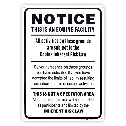 Enjoyist Equine Liability Sign, Statute Horse Barn Stable Farm Sign,- 10"x 14" - .040 Aluminum Reflective Sign Rust Free Aluminum-UV Protected and Weatherproof