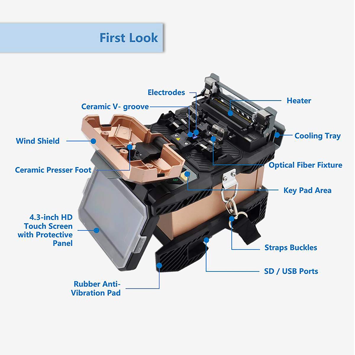 QIIRUN Fiber Optic Fusion Splicer with 4.3-inch Touch Screen, Optical Fiber Fusion Splicer Kit Features 7s Splicing and 18s Heating- 6481B Series