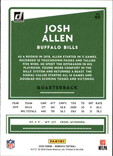 Panini America 2020 Donruss #40 Josh Allen Buffalo Bills NFL Football Trading Card