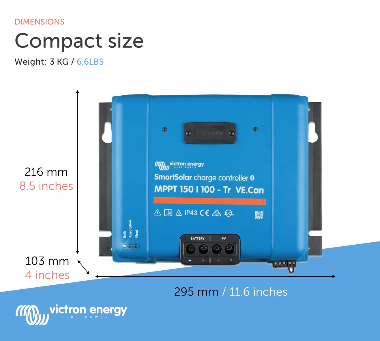 Victron Energy SmartSolar MPPT Tr VE. Can 150V 100 amp 12/24/36/48-Volt Solar Charge Controller (Bluetooth)