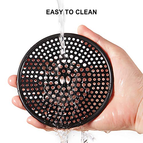 304 Stainless Steel Hair Catcher Shower Drain Cover with Silicone, Shower Stall Drain Strainer, Bathtub Hair Stopper, Bathroom Hair Trap Floor Drain Protector, Matte Black 4.33 Inches Round Flat