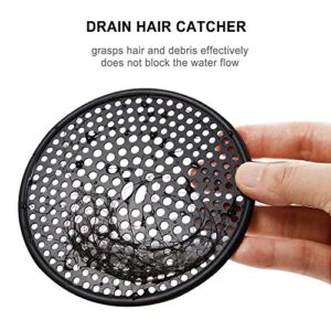 304 Stainless Steel Hair Catcher Shower Drain Cover with Silicone, Shower Stall Drain Strainer, Bathtub Hair Stopper, Bathroom Hair Trap Floor Drain Protector, Matte Black 4.33 Inches Round Flat