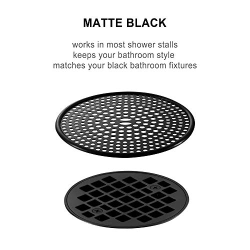 304 Stainless Steel Hair Catcher Shower Drain Cover with Silicone, Shower Stall Drain Strainer, Bathtub Hair Stopper, Bathroom Hair Trap Floor Drain Protector, Matte Black 4.33 Inches Round Flat