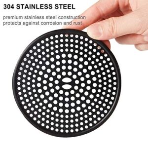 304 Stainless Steel Hair Catcher Shower Drain Cover with Silicone, Shower Stall Drain Strainer, Bathtub Hair Stopper, Bathroom Hair Trap Floor Drain Protector, Matte Black 4.33 Inches Round Flat