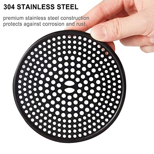 304 Stainless Steel Hair Catcher Shower Drain Cover with Silicone, Shower Stall Drain Strainer, Bathtub Hair Stopper, Bathroom Hair Trap Floor Drain Protector, Matte Black 4.33 Inches Round Flat