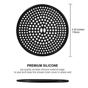 304 Stainless Steel Hair Catcher Shower Drain Cover with Silicone, Shower Stall Drain Strainer, Bathtub Hair Stopper, Bathroom Hair Trap Floor Drain Protector, Matte Black 4.33 Inches Round Flat