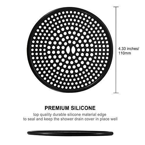 304 Stainless Steel Hair Catcher Shower Drain Cover with Silicone, Shower Stall Drain Strainer, Bathtub Hair Stopper, Bathroom Hair Trap Floor Drain Protector, Matte Black 4.33 Inches Round Flat