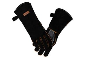 upgrade kim yuan extreme heat & fire resistant gloves leather with kevlar stitching,mitts perfect for fireplace, stove, oven, grill, welding, bbq, mig, pot holder, animal handling 16in up to 932 °f