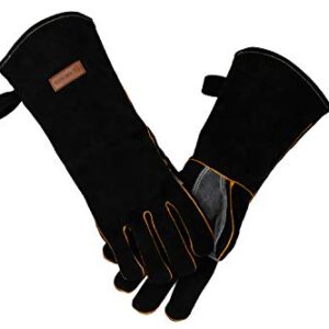 Upgrade KIM YUAN Extreme Heat & Fire Resistant Gloves Leather with Kevlar Stitching,Mitts Perfect for Fireplace, Stove, Oven, Grill, Welding, BBQ, Mig, Pot Holder, Animal Handling 16in up to 932 °F