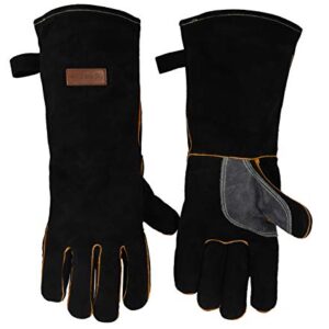 Upgrade KIM YUAN Extreme Heat & Fire Resistant Gloves Leather with Kevlar Stitching,Mitts Perfect for Fireplace, Stove, Oven, Grill, Welding, BBQ, Mig, Pot Holder, Animal Handling 16in up to 932 °F