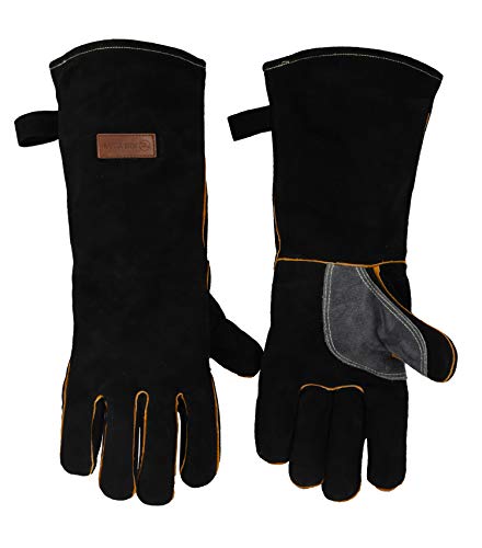 Upgrade KIM YUAN Extreme Heat & Fire Resistant Gloves Leather with Kevlar Stitching,Mitts Perfect for Fireplace, Stove, Oven, Grill, Welding, BBQ, Mig, Pot Holder, Animal Handling 16in up to 932 °F