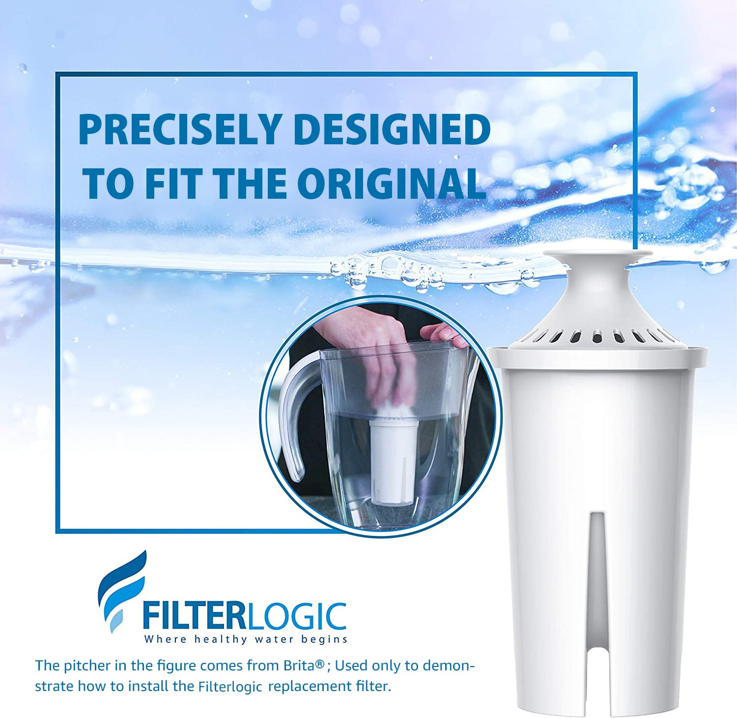 FilterLogic NSF Certified Pitcher Water Filter, Replacement for Brita® Classic 35557, OB03, Mavea® 107007, Brita® Pitchers Grand, Lake, Capri, Wave and More (Pack of 3)