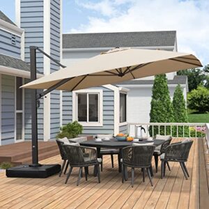 purple leaf 11 ft square patio umbrella large outdoor aluminum umbrella offset umbrella with 360-degree rotation cantilever umbrella for garden deck backyard pool, beige