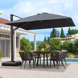 purple leaf 10 ft square patio umbrella large outdoor aluminum umbrella offset umbrella with 360-degree rotation cantilever umbrella for garden deck backyard pool, grey